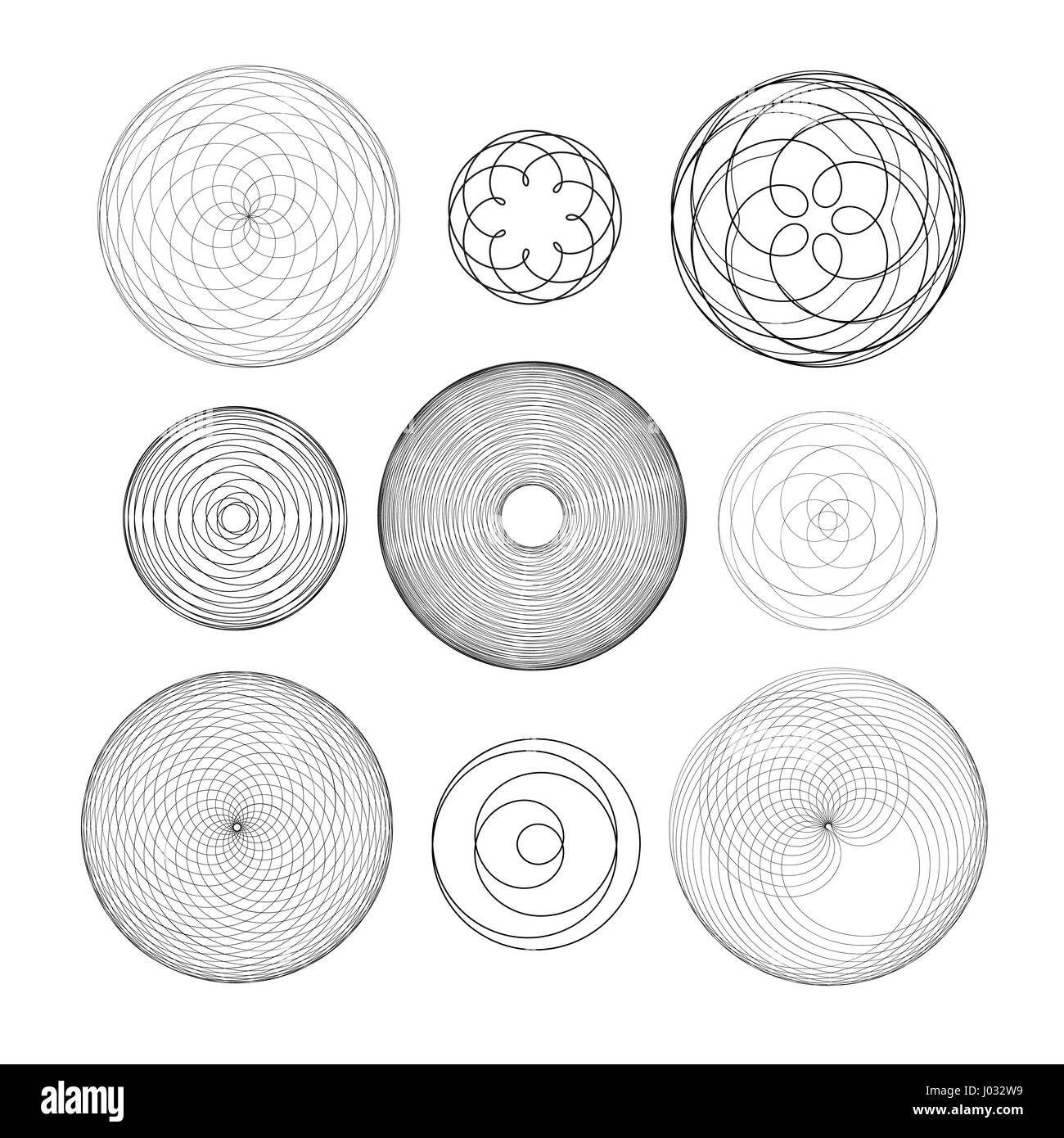 Vector set of different round graphic ornaments on white background ...
