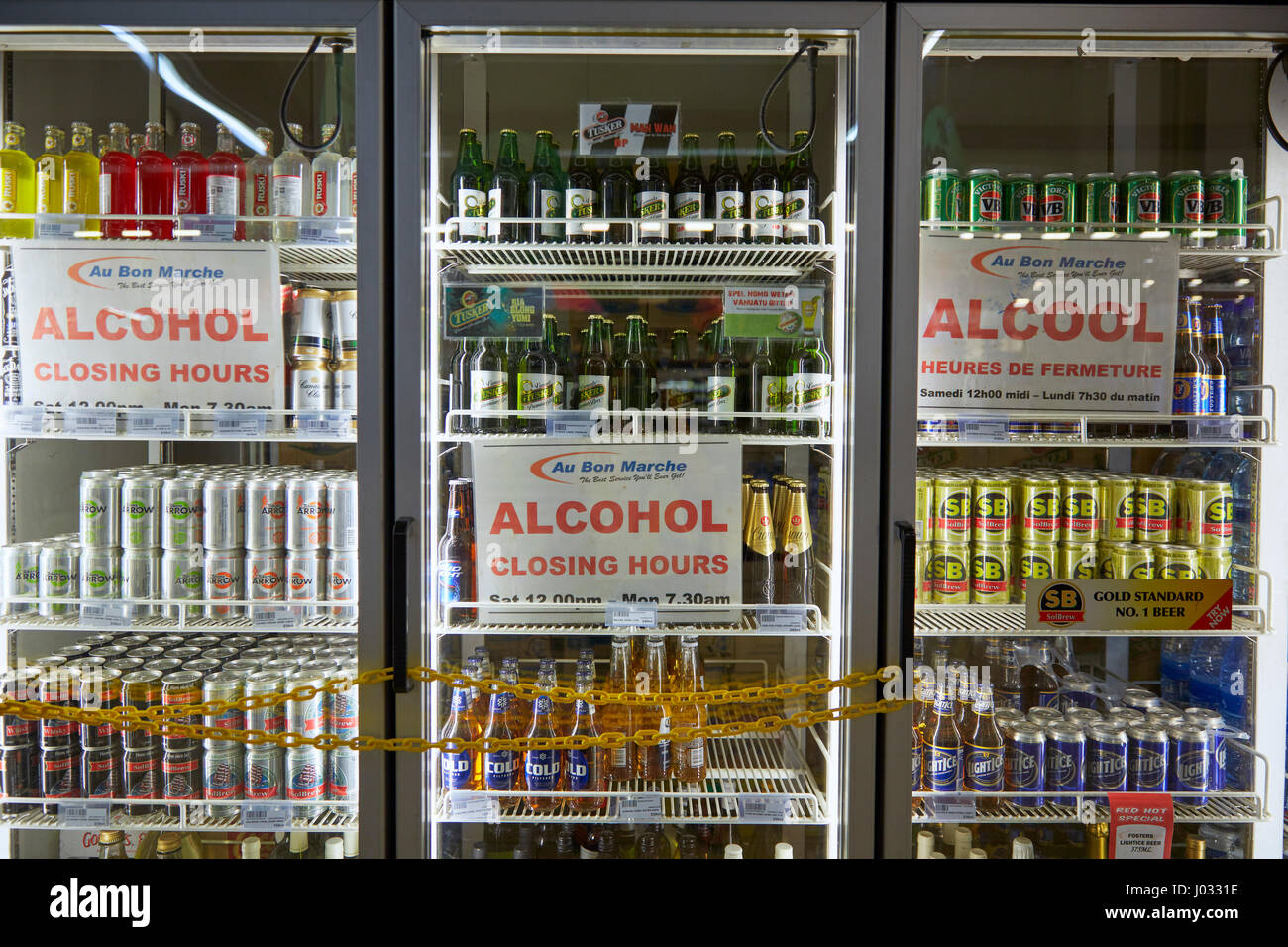 Alcohol Closing Hours sign in Au Bon Marche, Port Vila, Efate Island ...