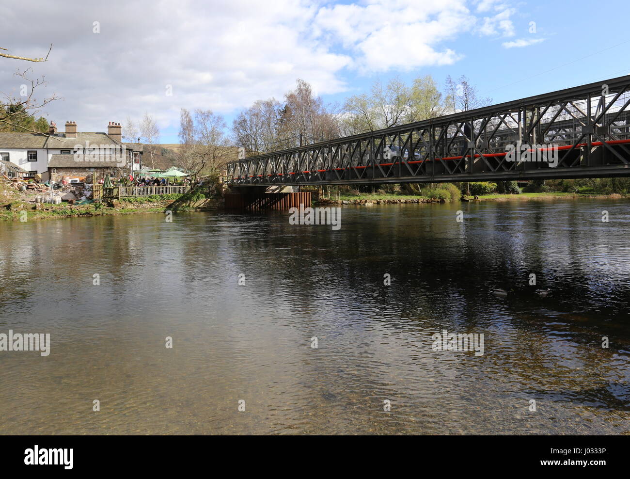 Temporary bridge across River Eamont Pooley Bridge Cumbria UK April ...