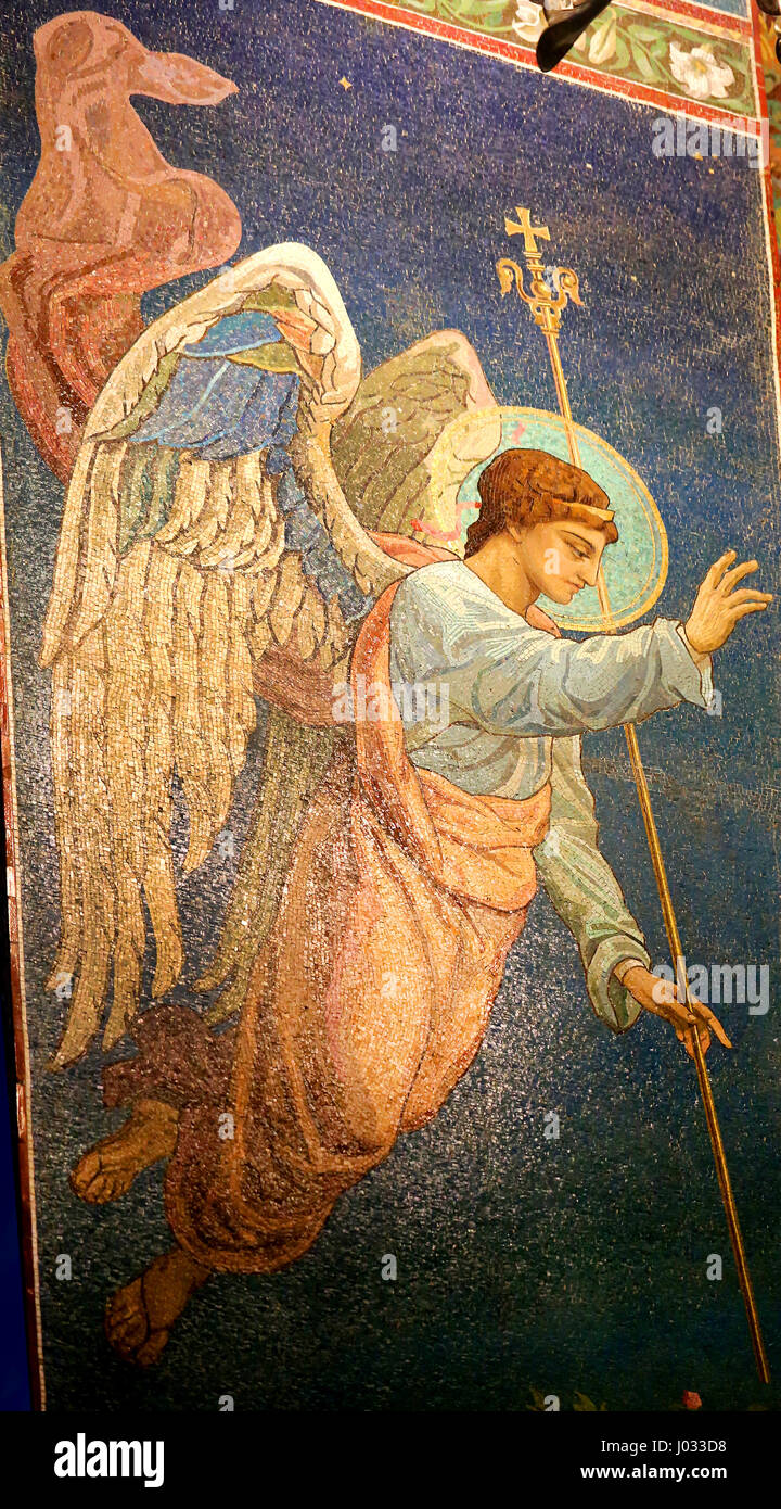 Beautiful angel with wings mosaic in the interior of the temple Stock ...