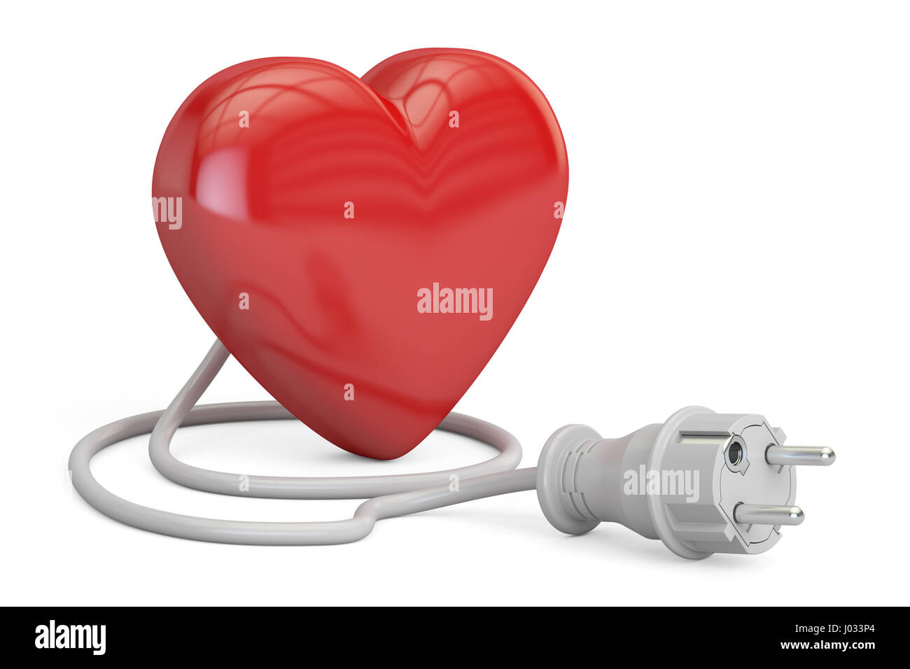 Red heart with electrical plug, 3D rendering isolated on white ...