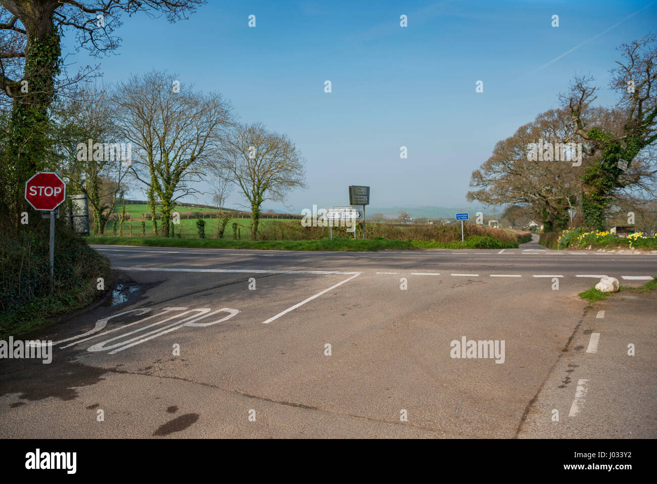 Junction on A381 where a C class road crosses an A road Stock Photo - Alamy