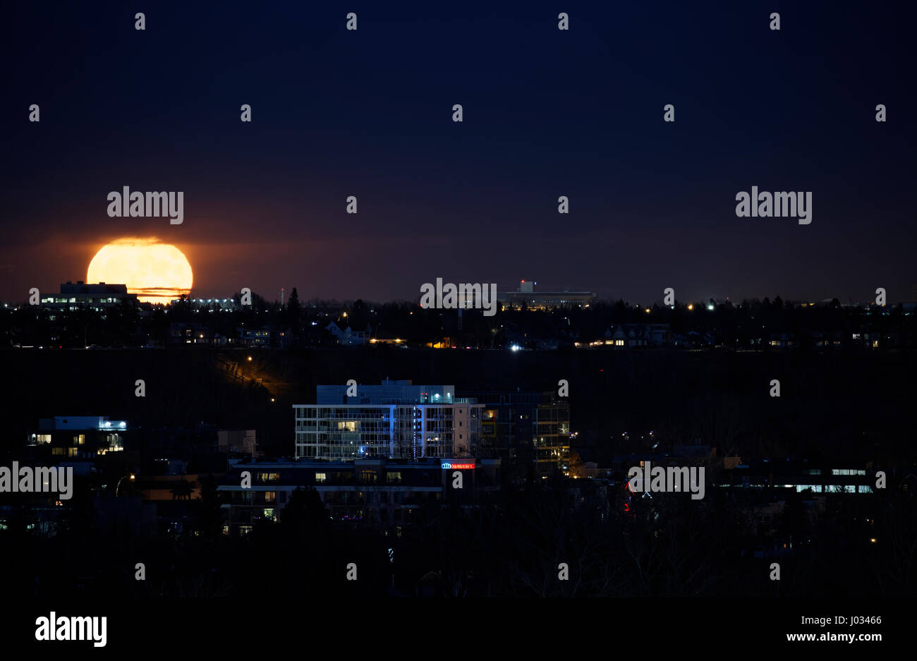 Supermoon rising over Calgary skyline Stock Photo - Alamy