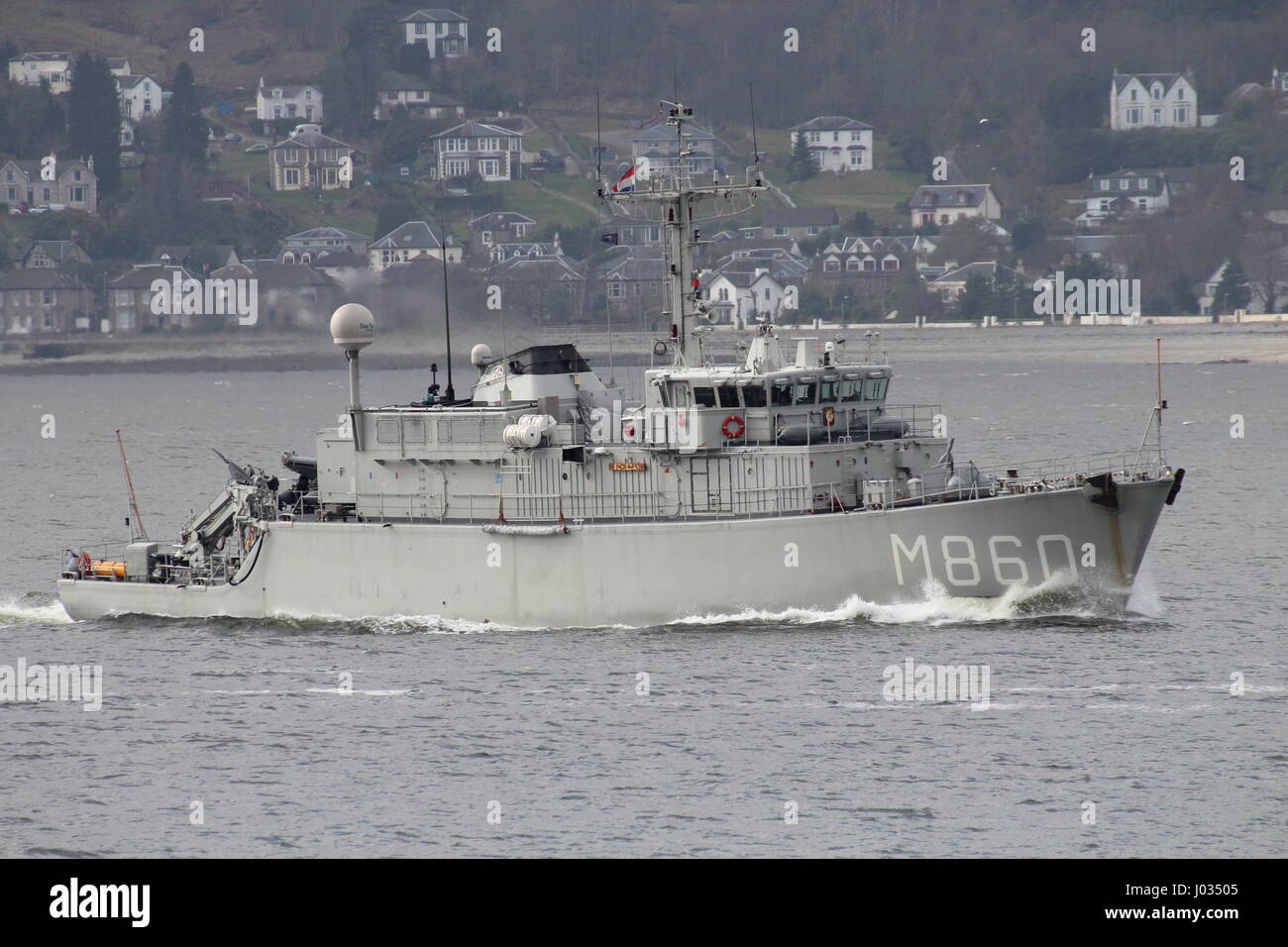 HNLMS Schiedam (M860), an Alkmaar-class minehunter operated by the ...