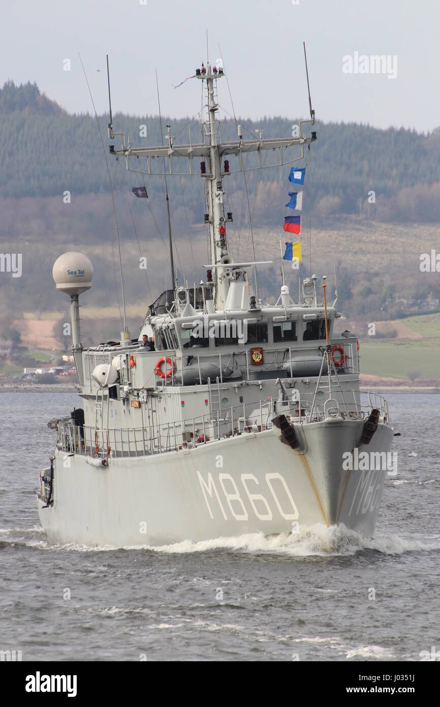 HNLMS Schiedam (M860), an Alkmaar-class minehunter operated by the ...