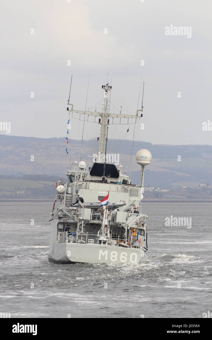 HNLMS Schiedam (M860), an Alkmaar-class minehunter operated by the ...