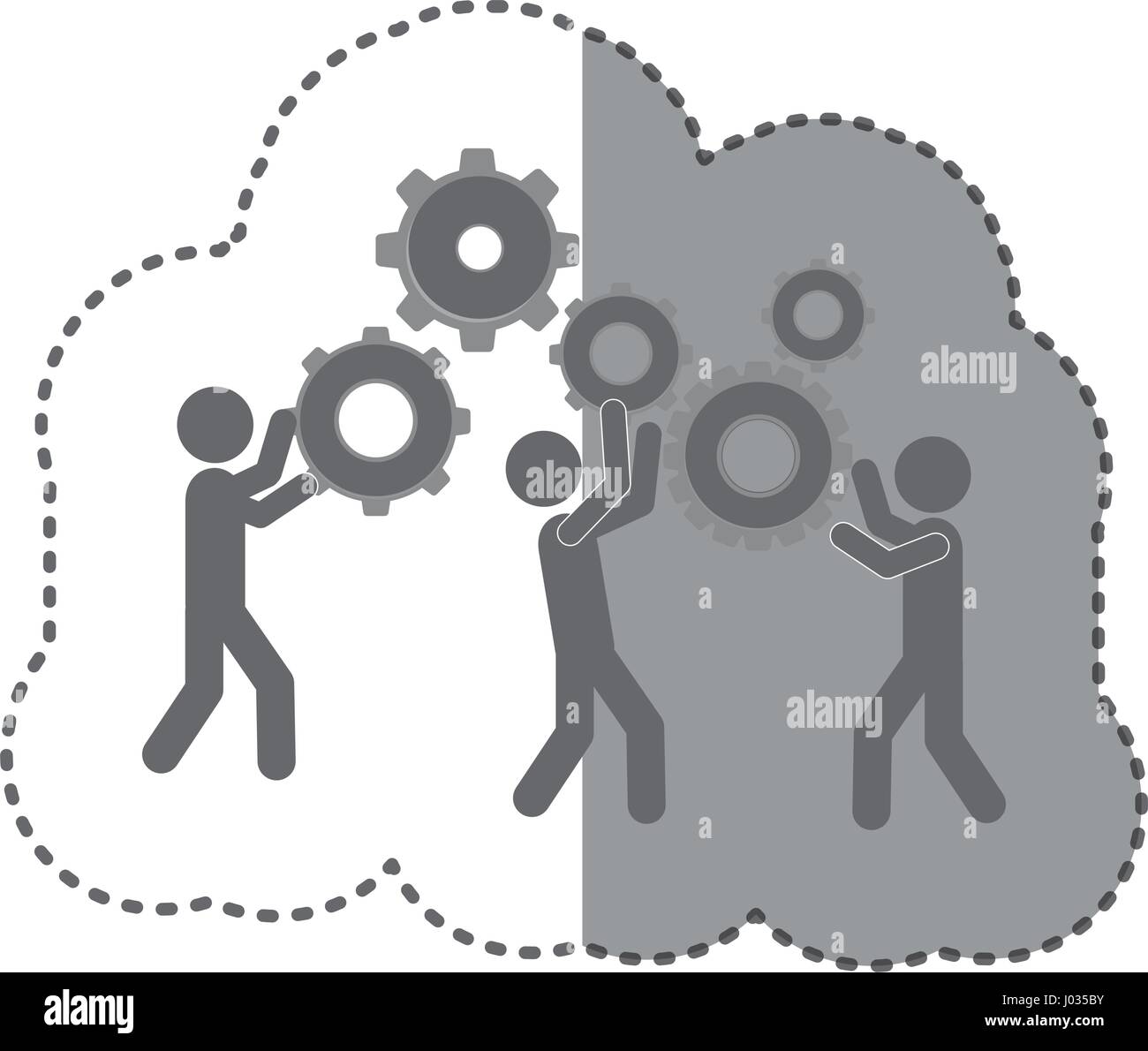 sticker monochrome silhouette pictogram people and industry progress ...