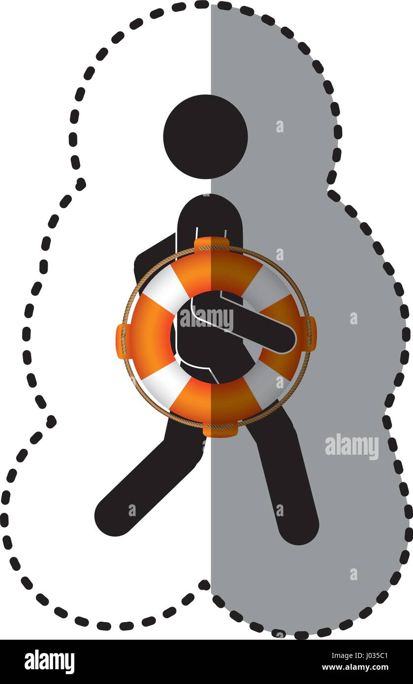 sticker black silhouette pictogram male with colorful lifeguard float ...