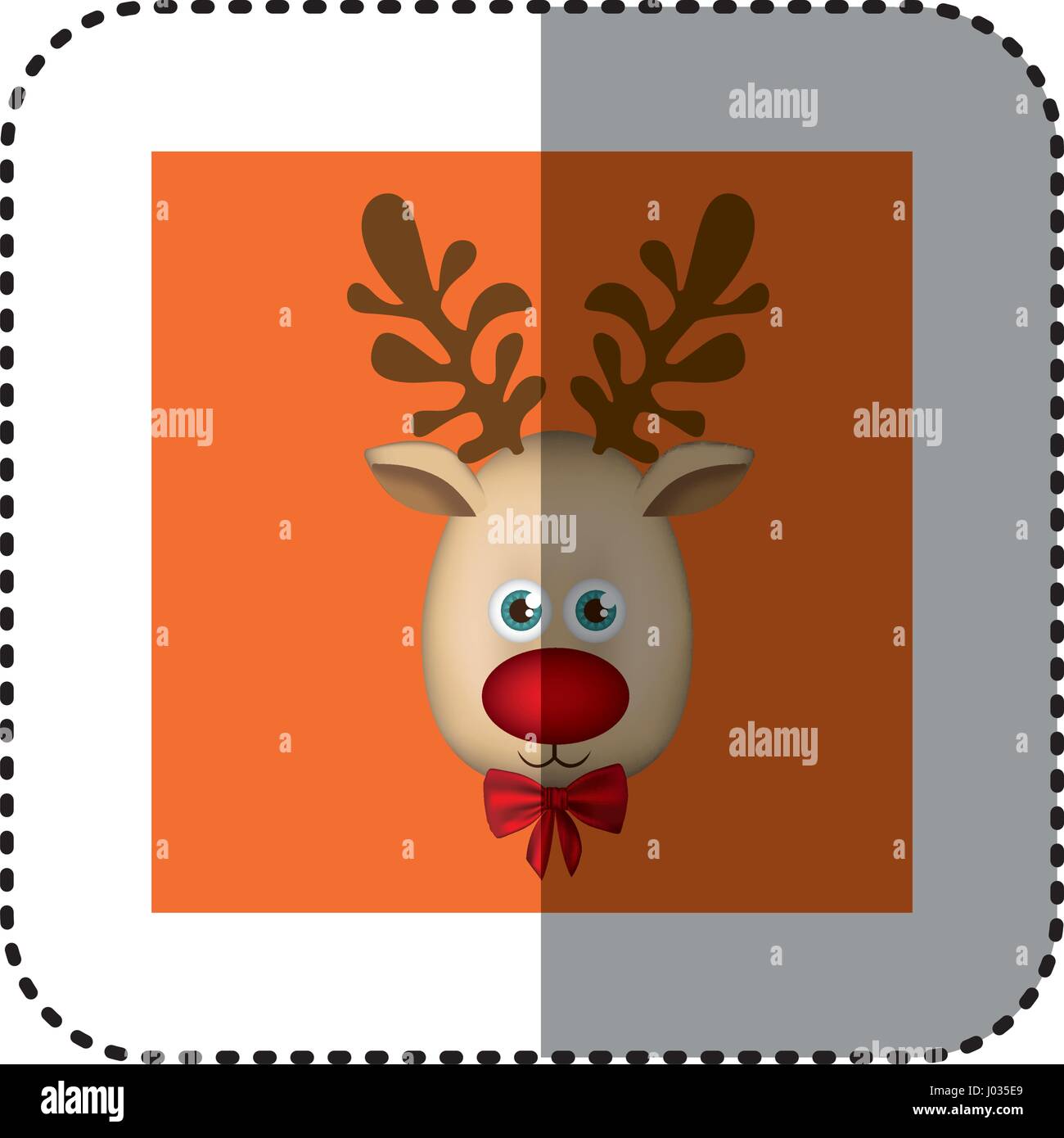 sticker orange square frame with christmas reindeer face Stock Vector ...