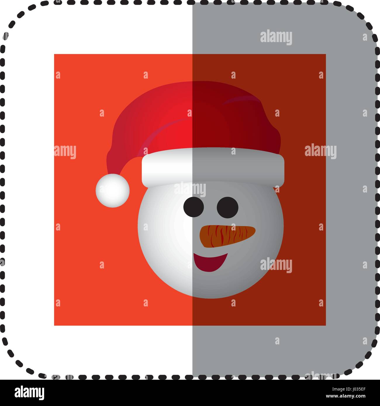 sticker red square frame with cartoon snowman christmas face Stock ...
