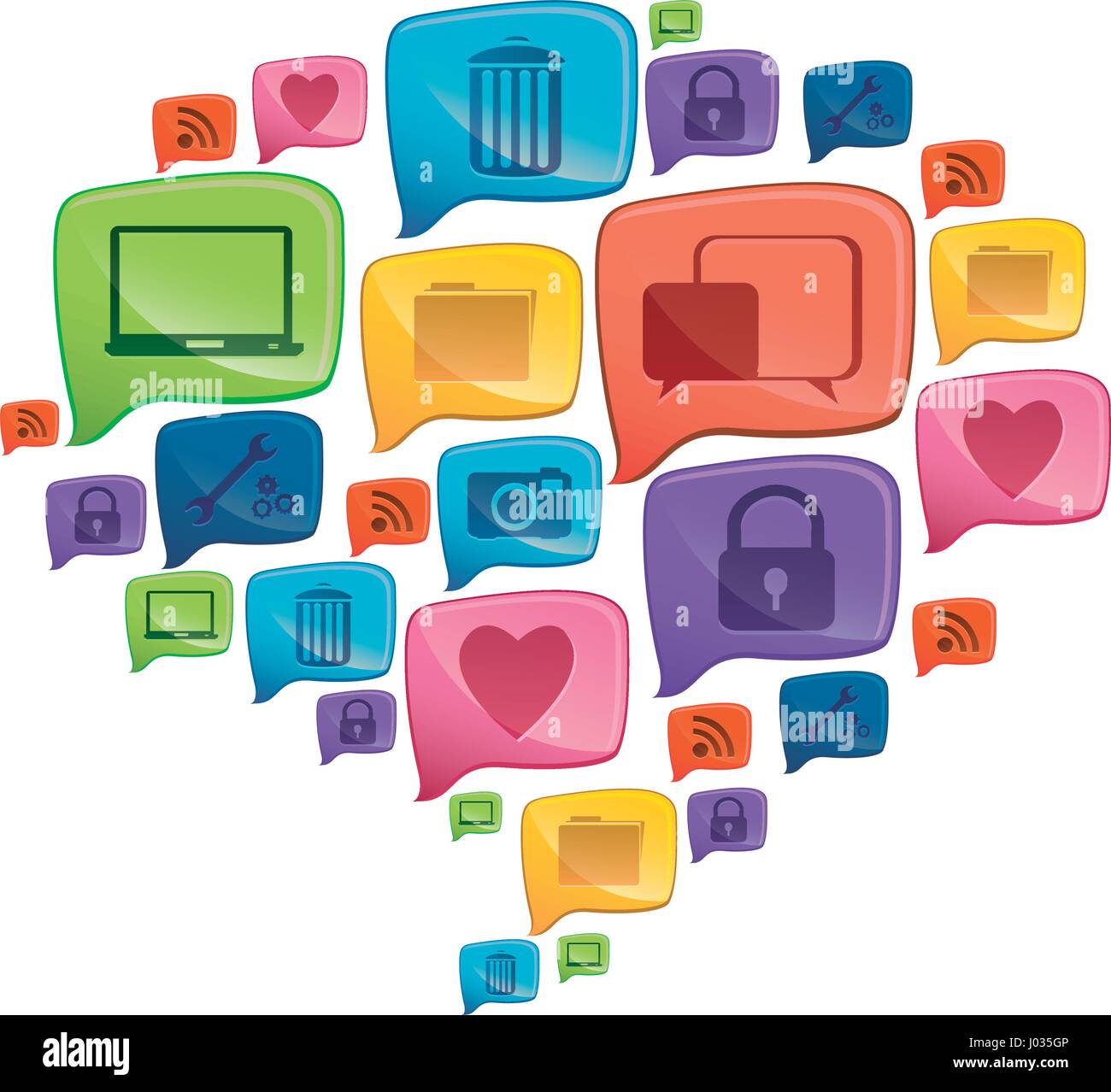 colorful pattern dialog shape formed by callout social icons Stock ...