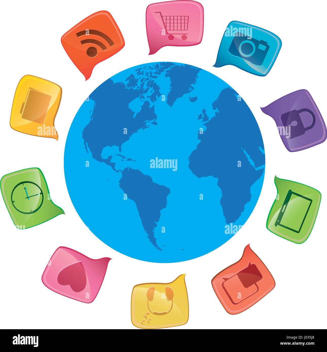 small world map globe with dialogue social icons Stock Vector Image ...