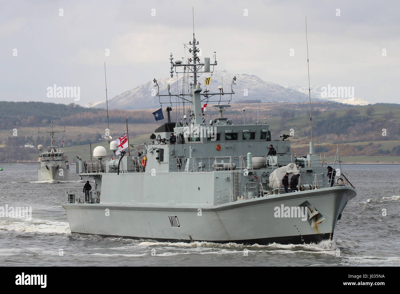 HMS Ramsey (M110) and HNLMS Schiedam (M860), passing Greenock on their ...