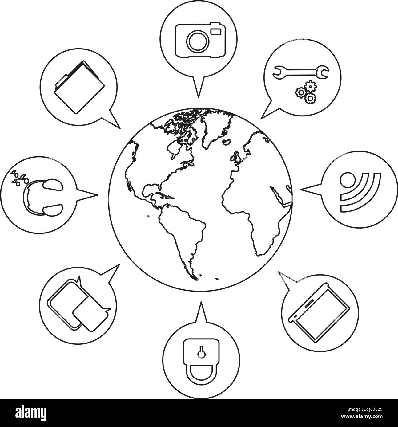Earth computer icons world map Black and White Stock Photos & Images ...