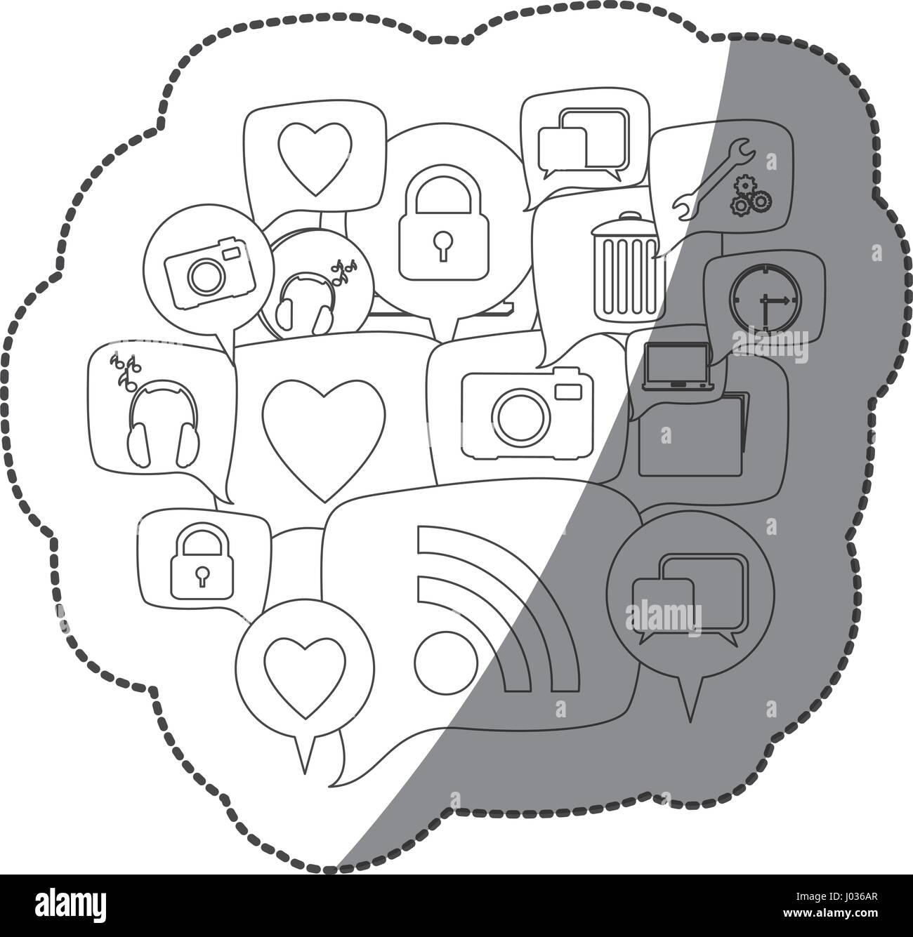 sticker silhouette set collection dialogue social icons Stock Vector ...