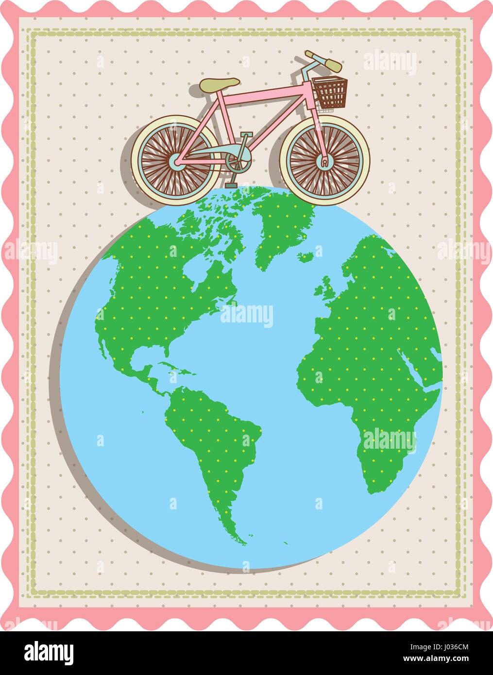 color pastel frame with bicycle over the world map Stock Vector Image ...