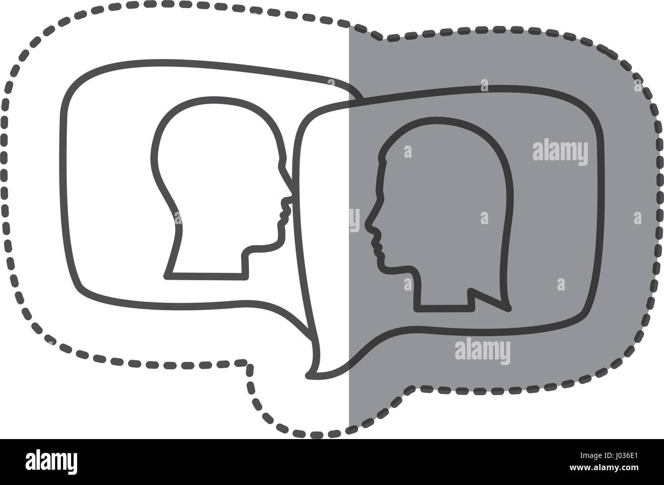 sticker silhouette relief rectangular speech with dialogue between man ...