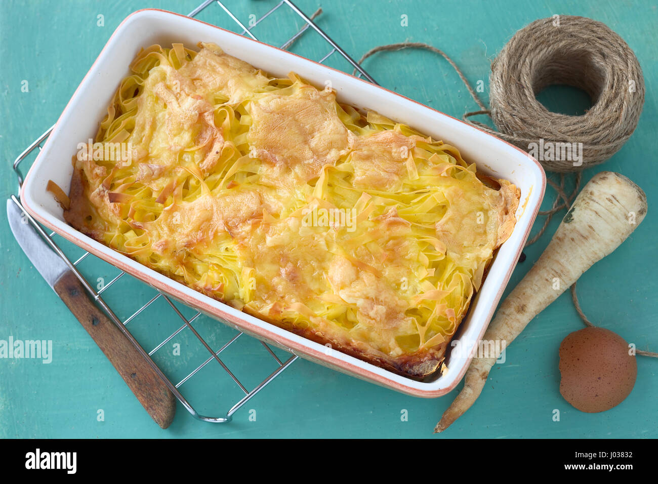 Baked pasta gratin with cheese Stock Photo - Alamy