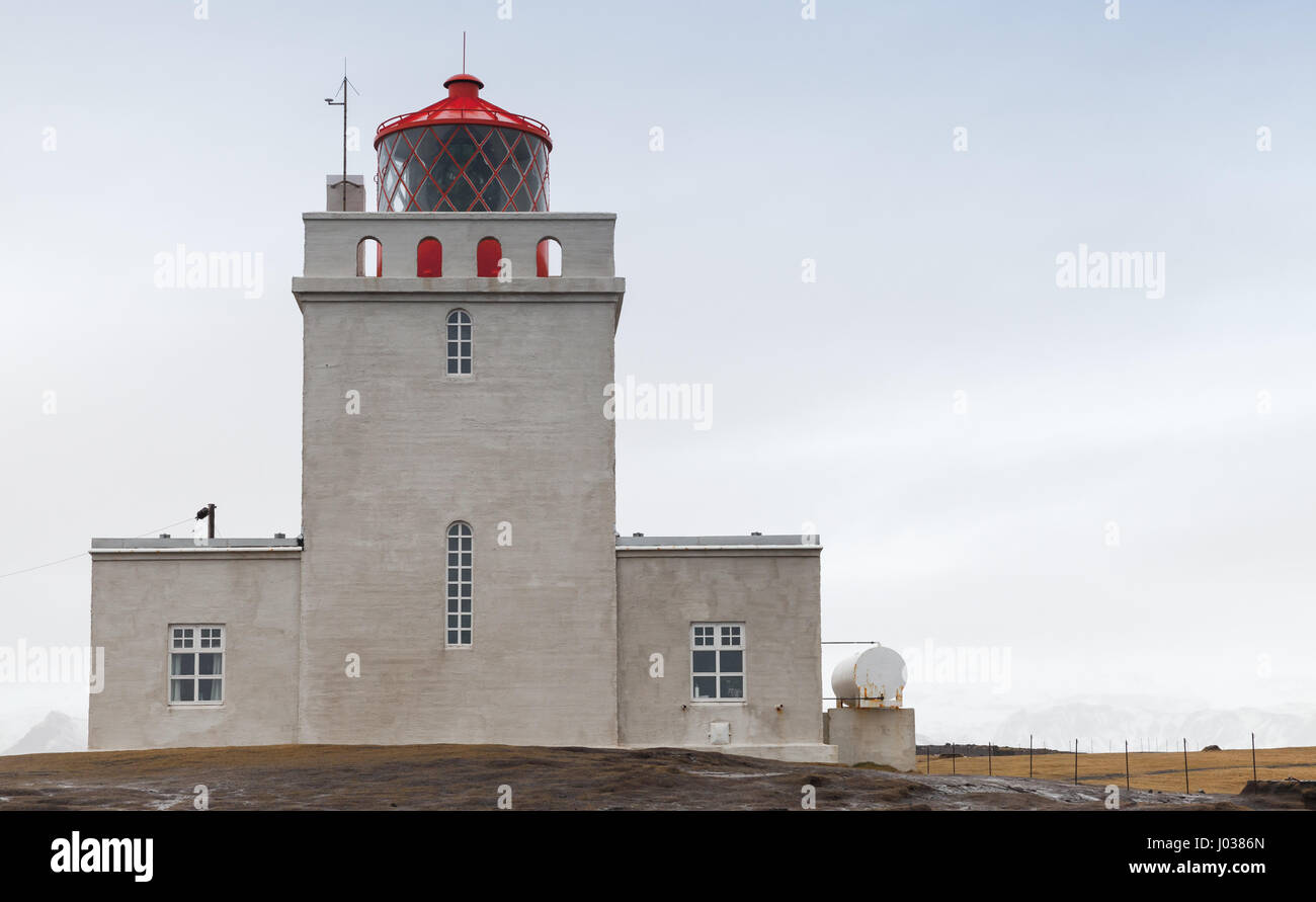 Exterior of Icelandic lighthouse tower, Dyrholaey, Vik district, South ...