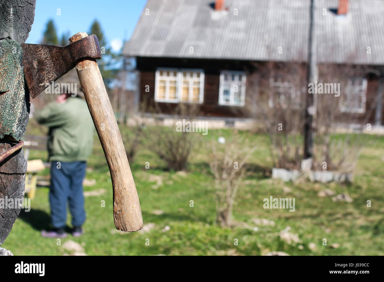 axe in wood outdoor Stock Photo - Alamy