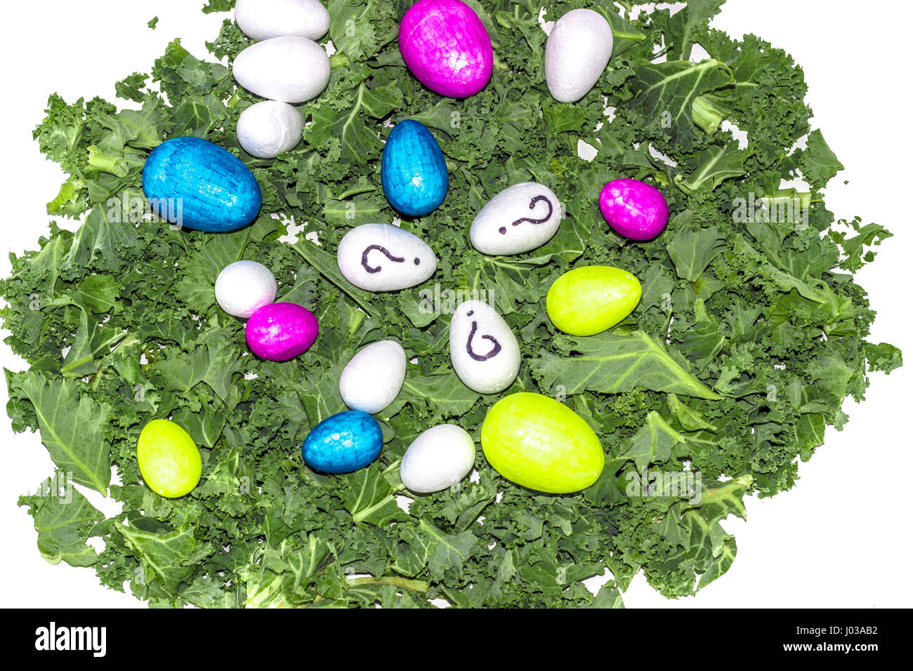 An easter egg salad with question marks on white background Stock Photo ...
