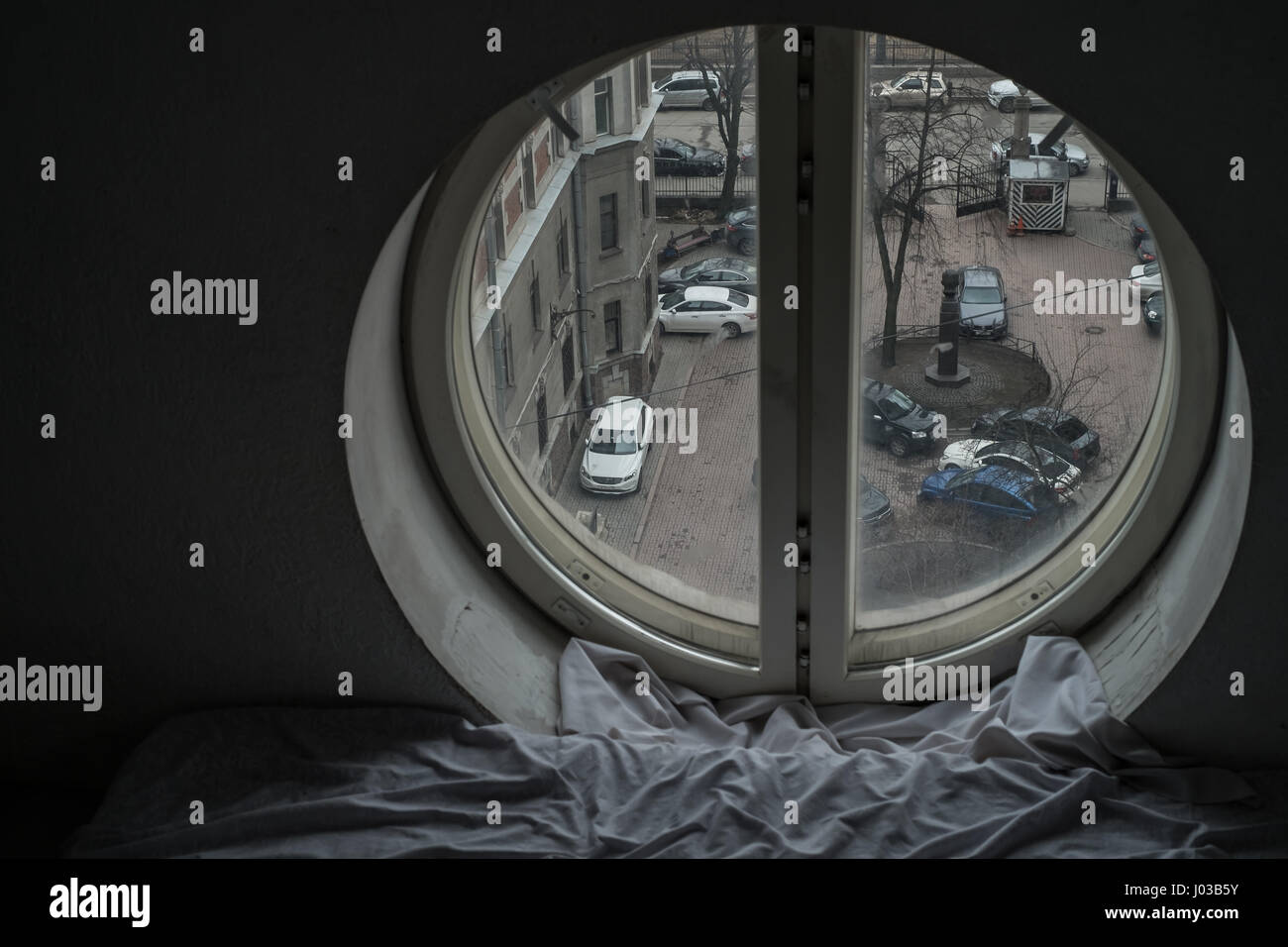 Urban view from the round window in Saint-Petersburg Stock Photo - Alamy