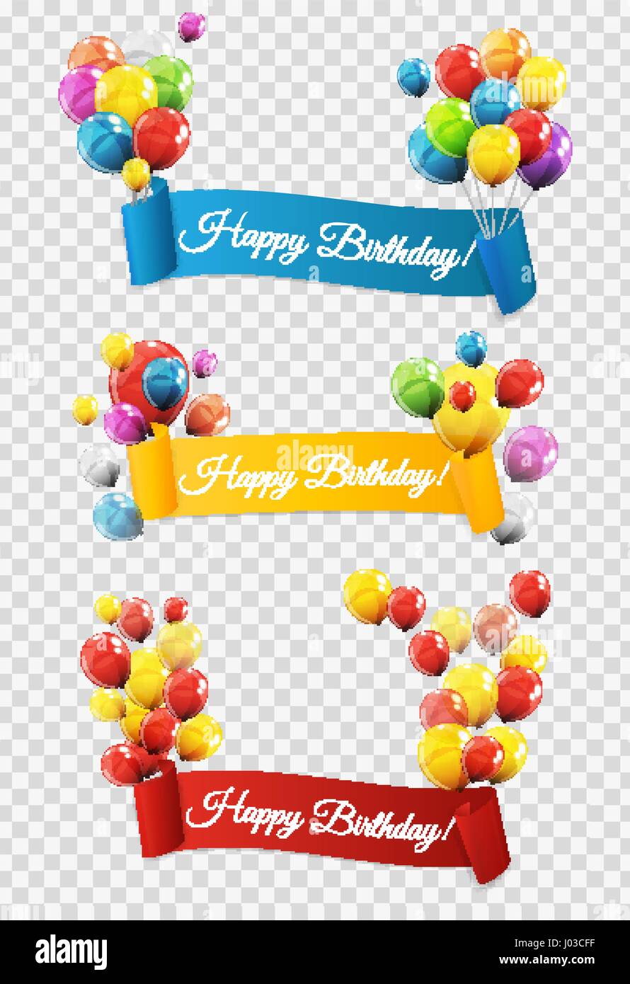 Group Of Colour Glossy Helium Balloons With Ribbon Isolated On T Stock