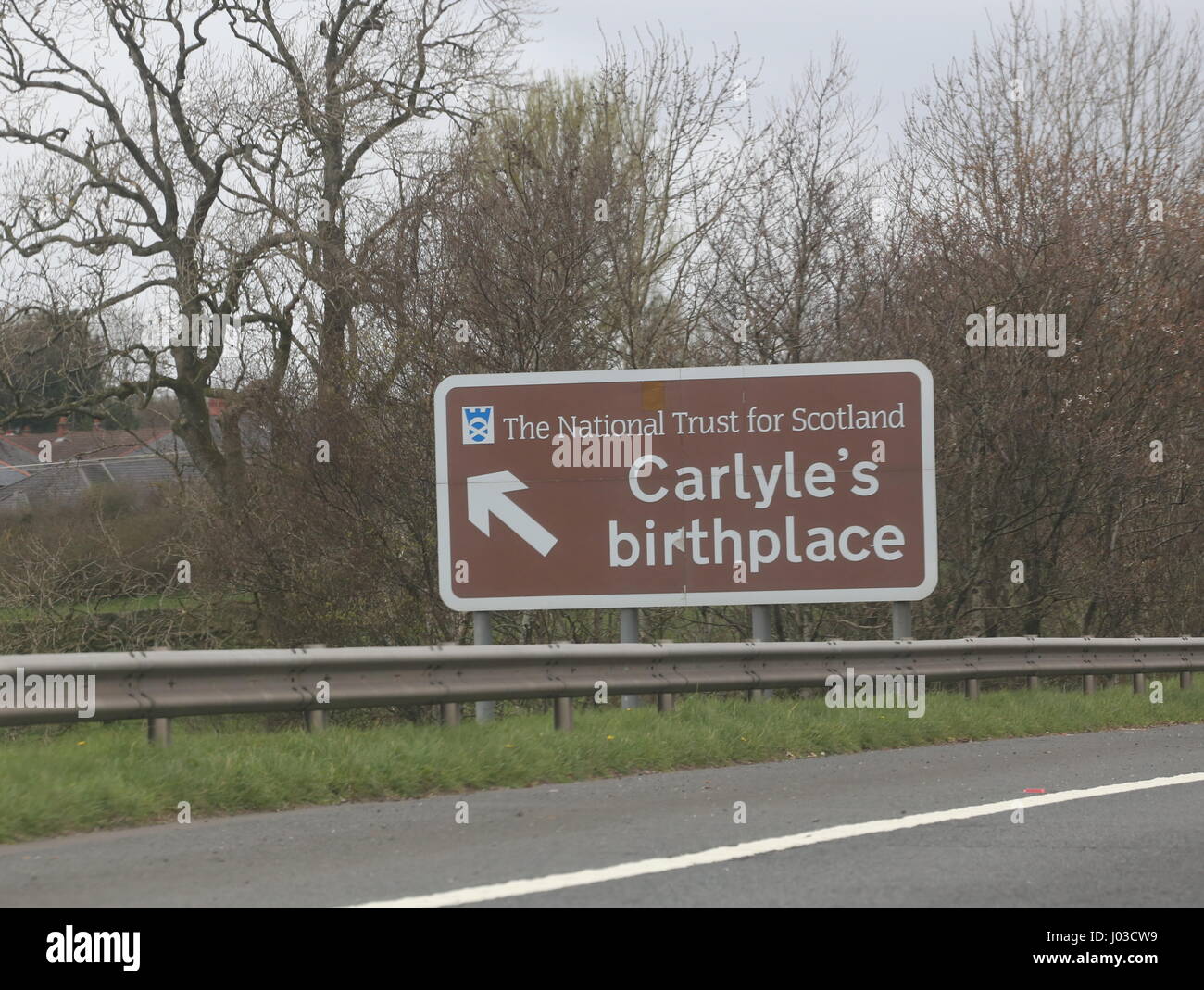 Tourism sign for Carlyle's birthplace Scotland April 2017 Stock Photo ...