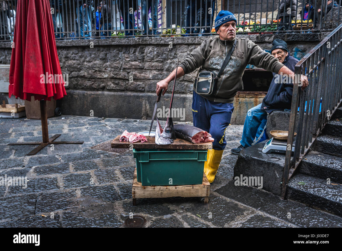 Swordfish for sale on famous old fish market called La Pescheria in ...
