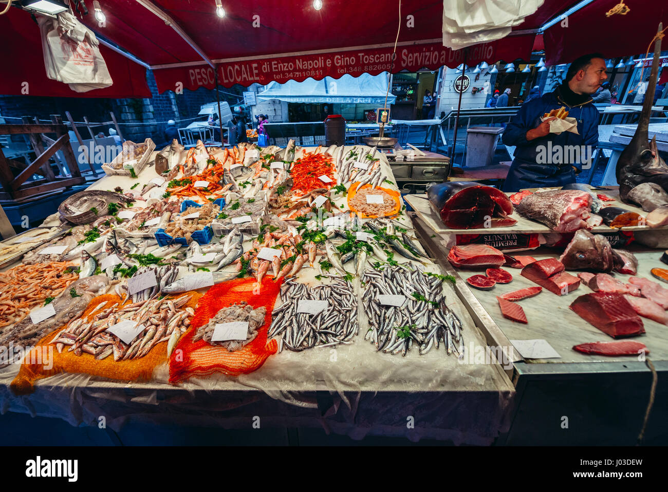 Variety of fishes for sale on famous old fish market called La ...