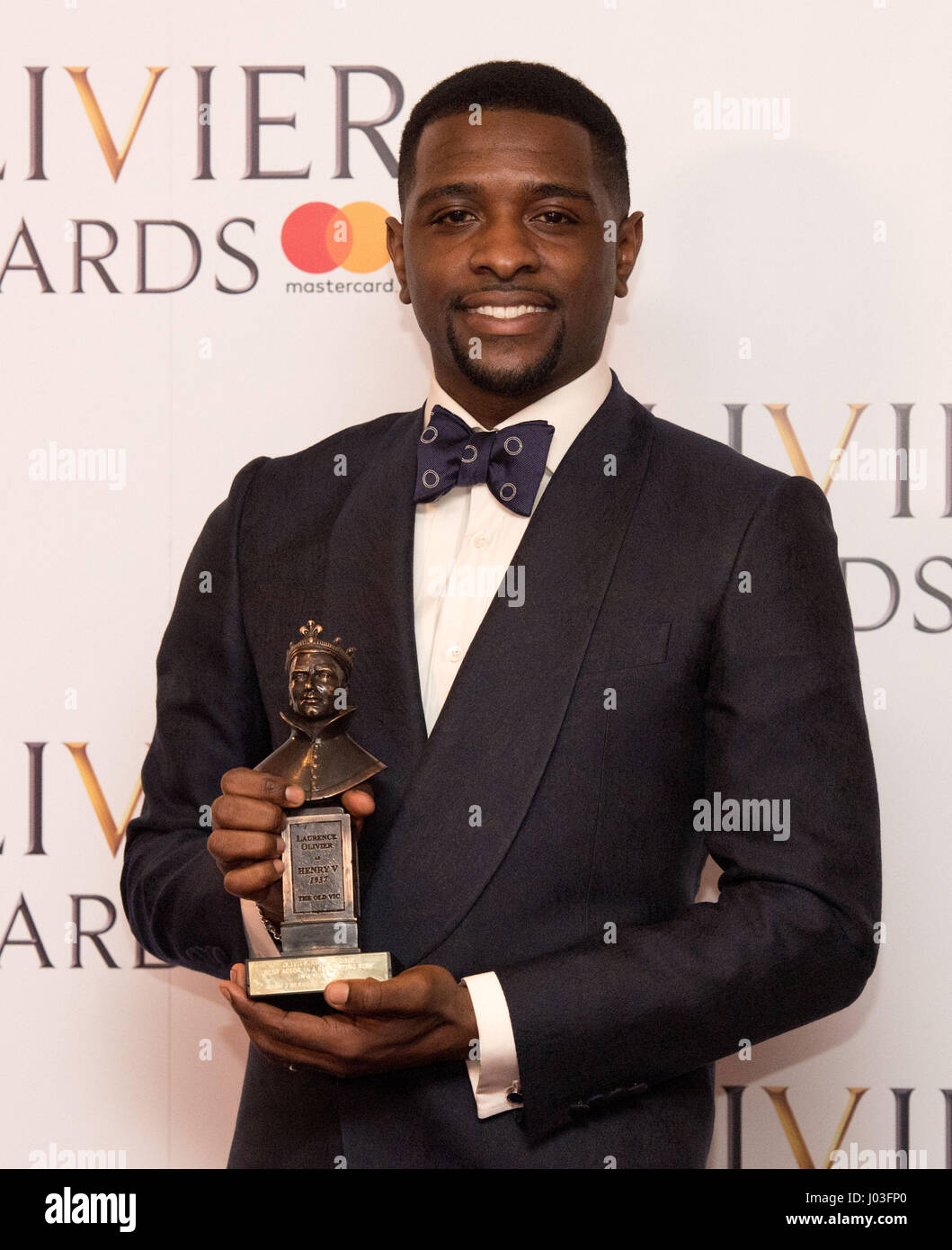 Adam J Bernard with the award for best supporting actor in a musical at ...