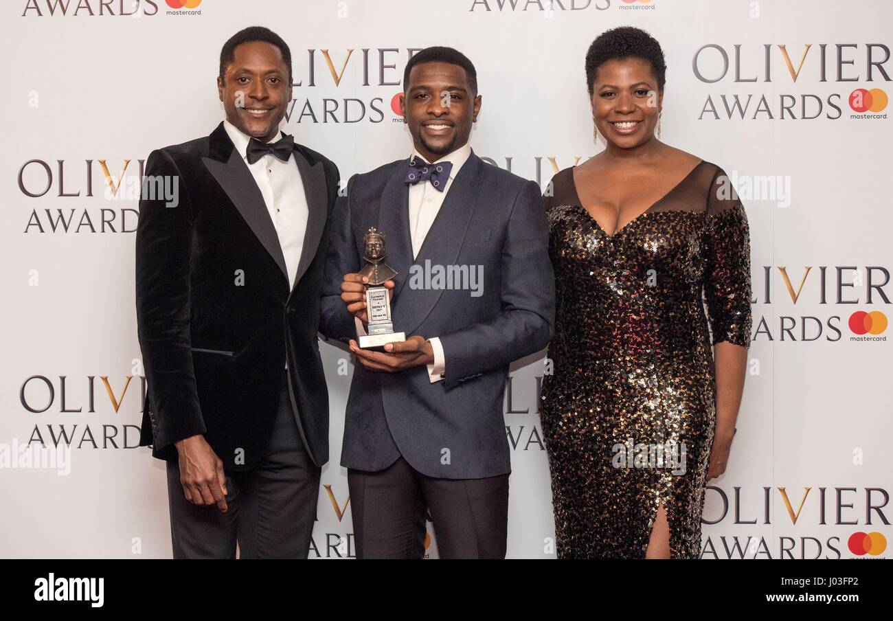 Adam J Bernard with the award for best supporting actor in a musical ...