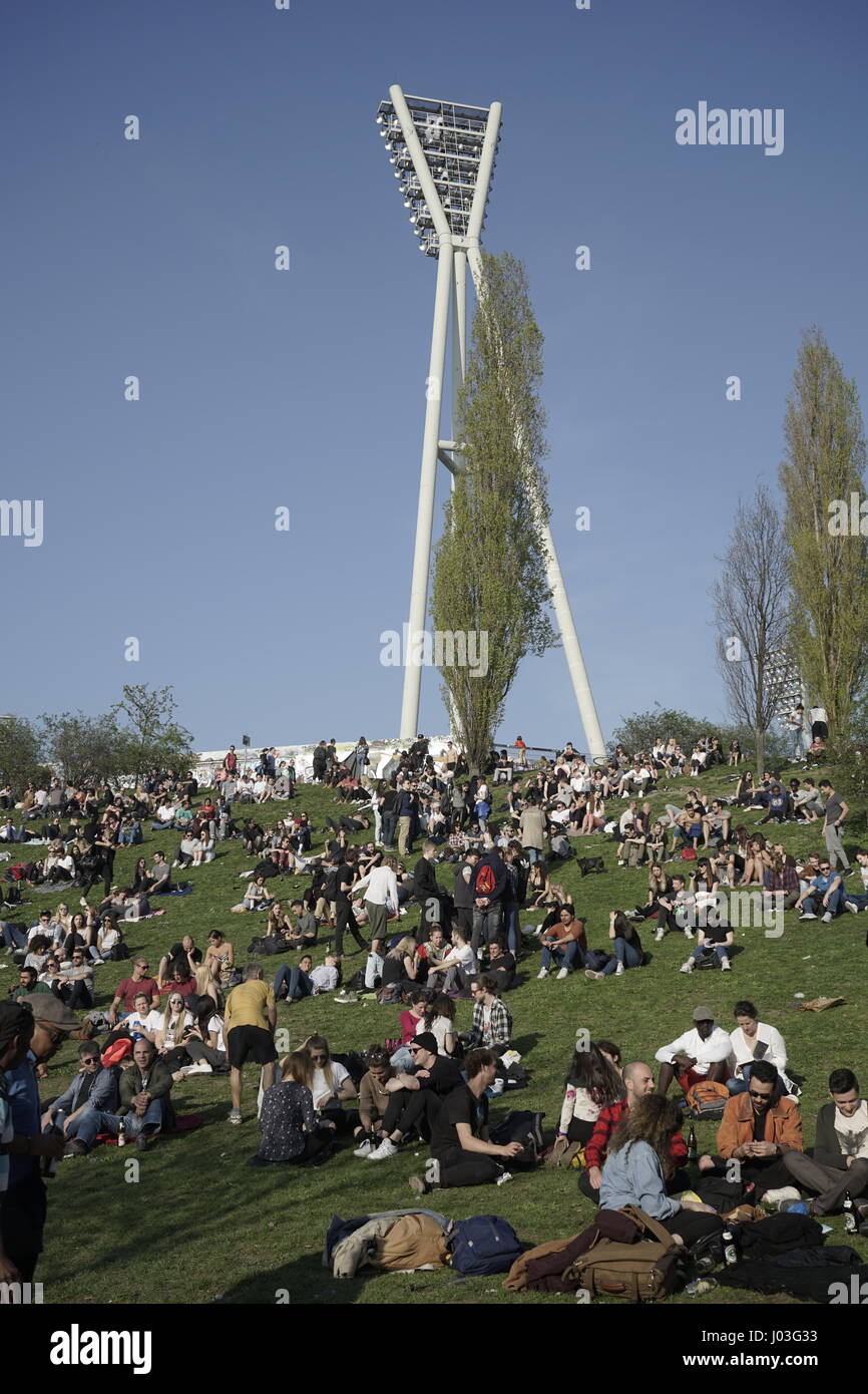 People enjoying the spring wether in Mauer Park - Berlin, Germany, 2017 ...