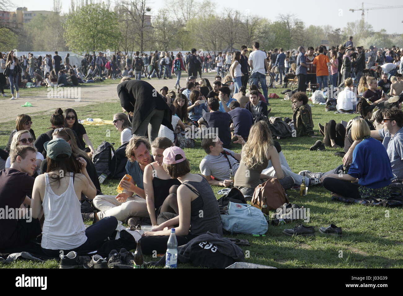 People enjoying the spring wether in Mauer Park - Berlin, Germany, 2017 ...