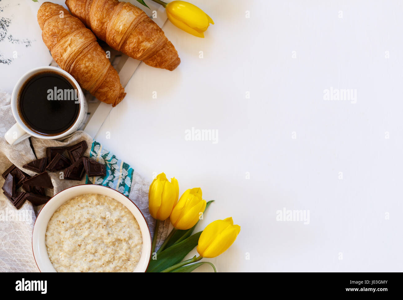 Healthy breakfast contained of different ingredients on a white ...