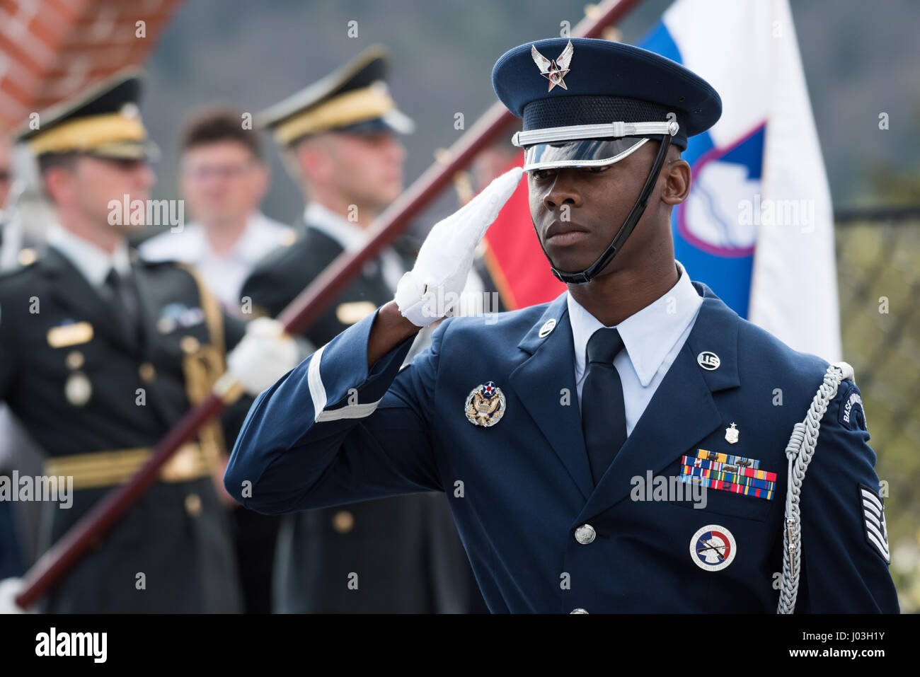 American Honor Guard at the ceremony for the fallen US fighter plane in ...