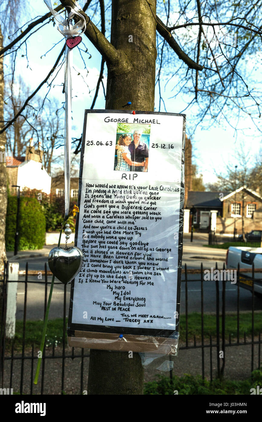 Tribute outside the late George Michael's home, The Grove, Highgate ...