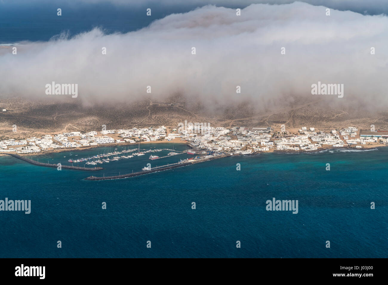 View from the Mirador Del Rio on Caleta de Sebo, La Graciosa, Canary ...