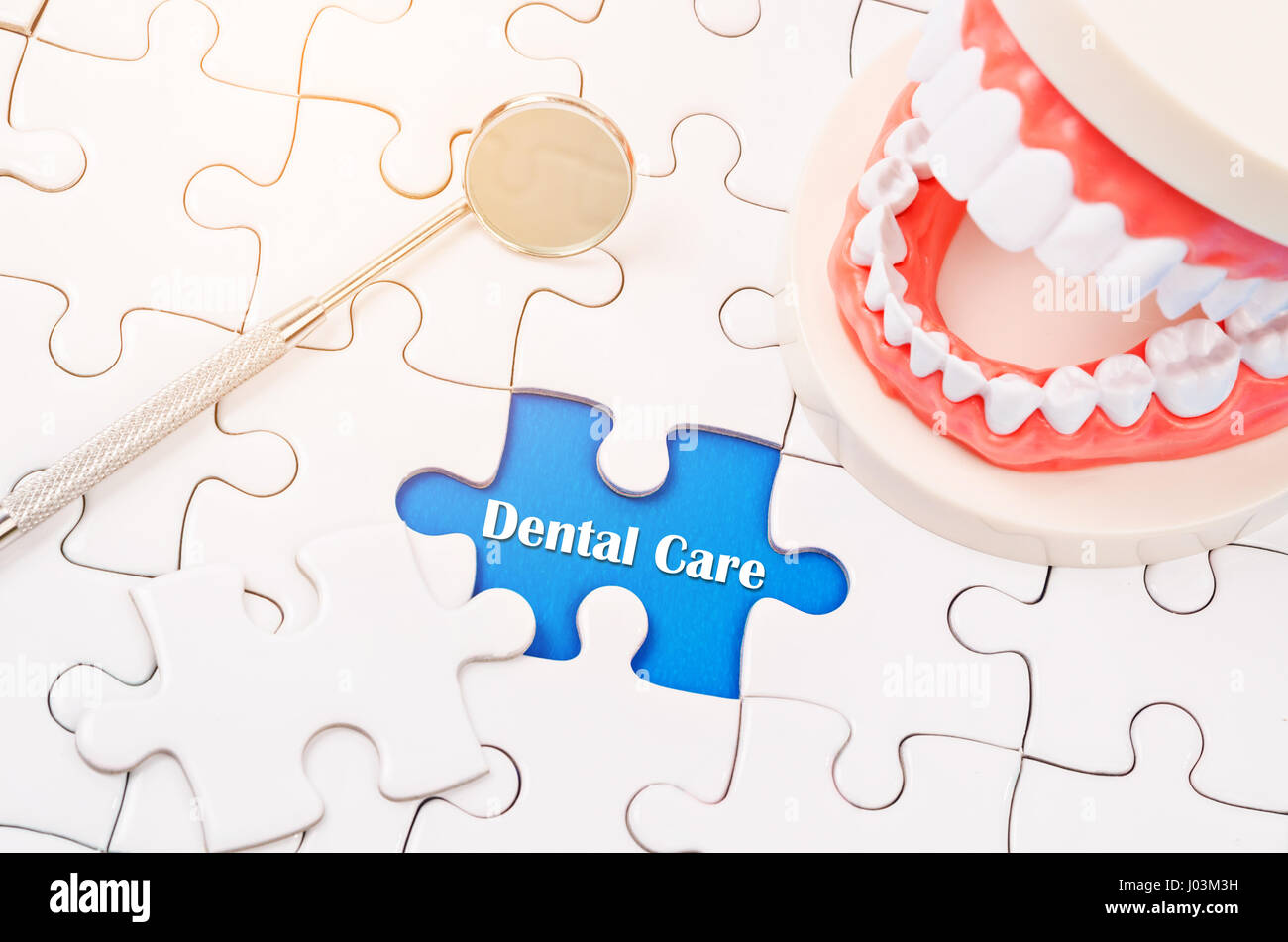 Dental care word win jigsaw puzzle with tooth model and equipment ...