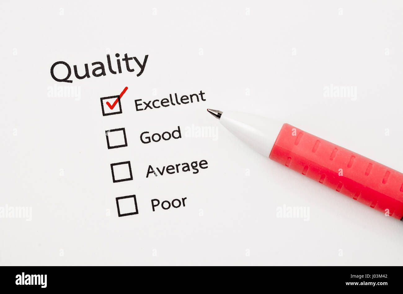 Close up of quality control form with red marker Stock Photo - Alamy