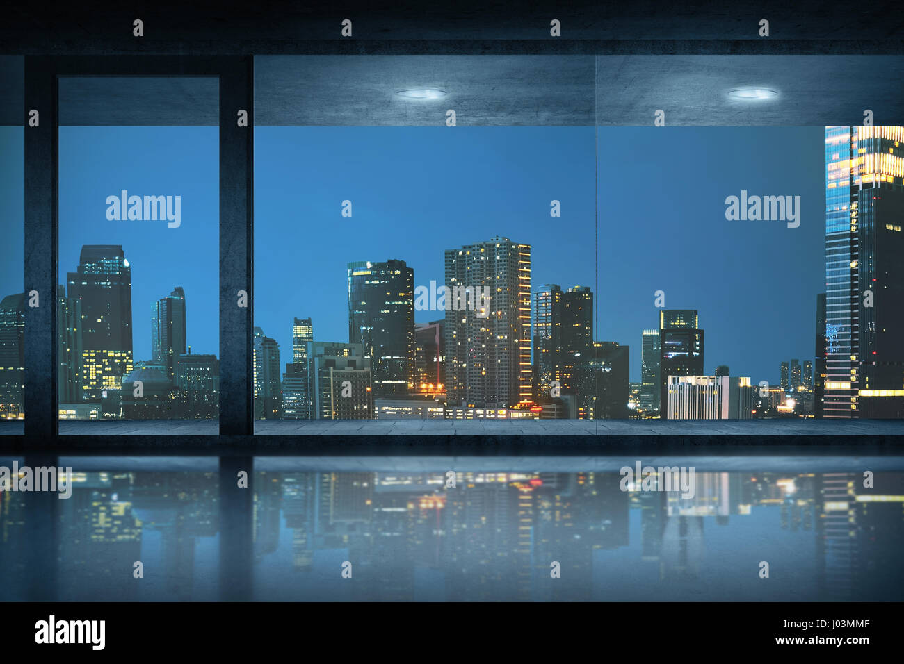 Empty office room with view of the city at night Stock Photo - Alamy