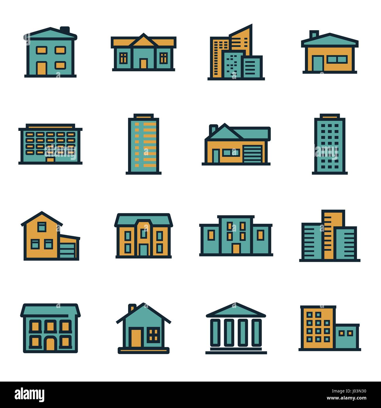 Vector flat buildings icons set on white background Stock Vector Image ...
