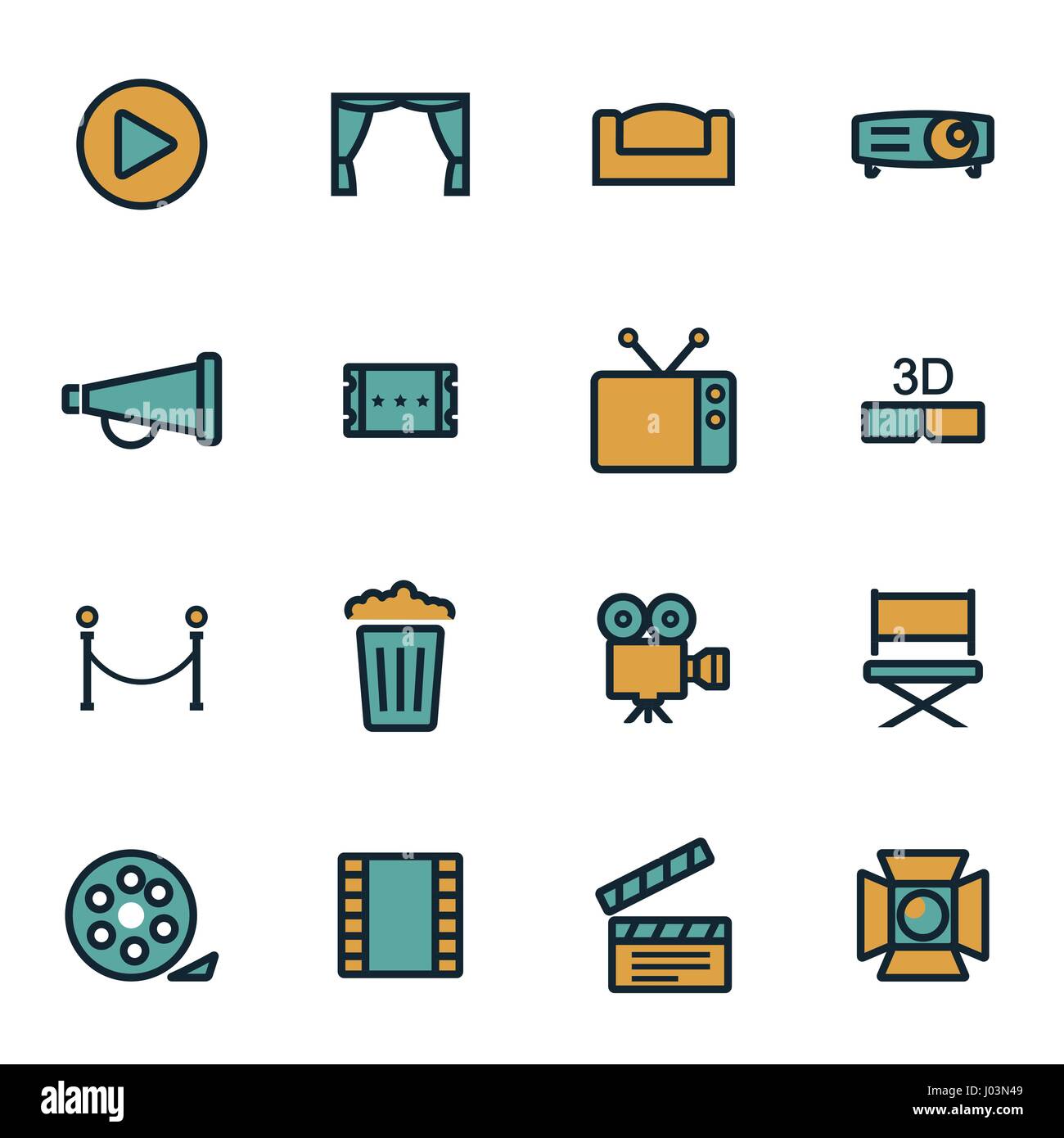 Vector flat cinema icons set on white background Stock Vector Image ...