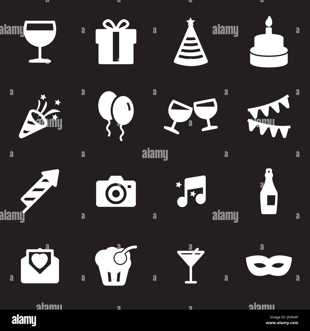 Vector white party icons set on black background Stock Vector Image ...