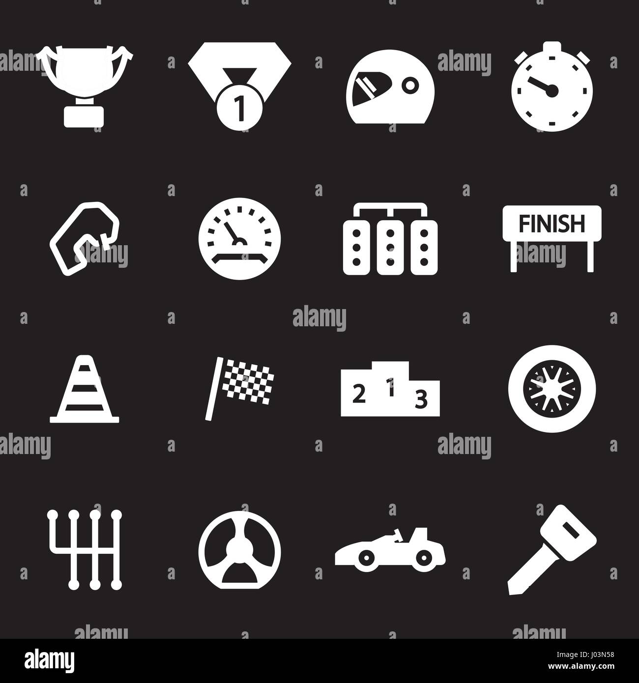 Vector white racing icons set on black background Stock Vector Image ...