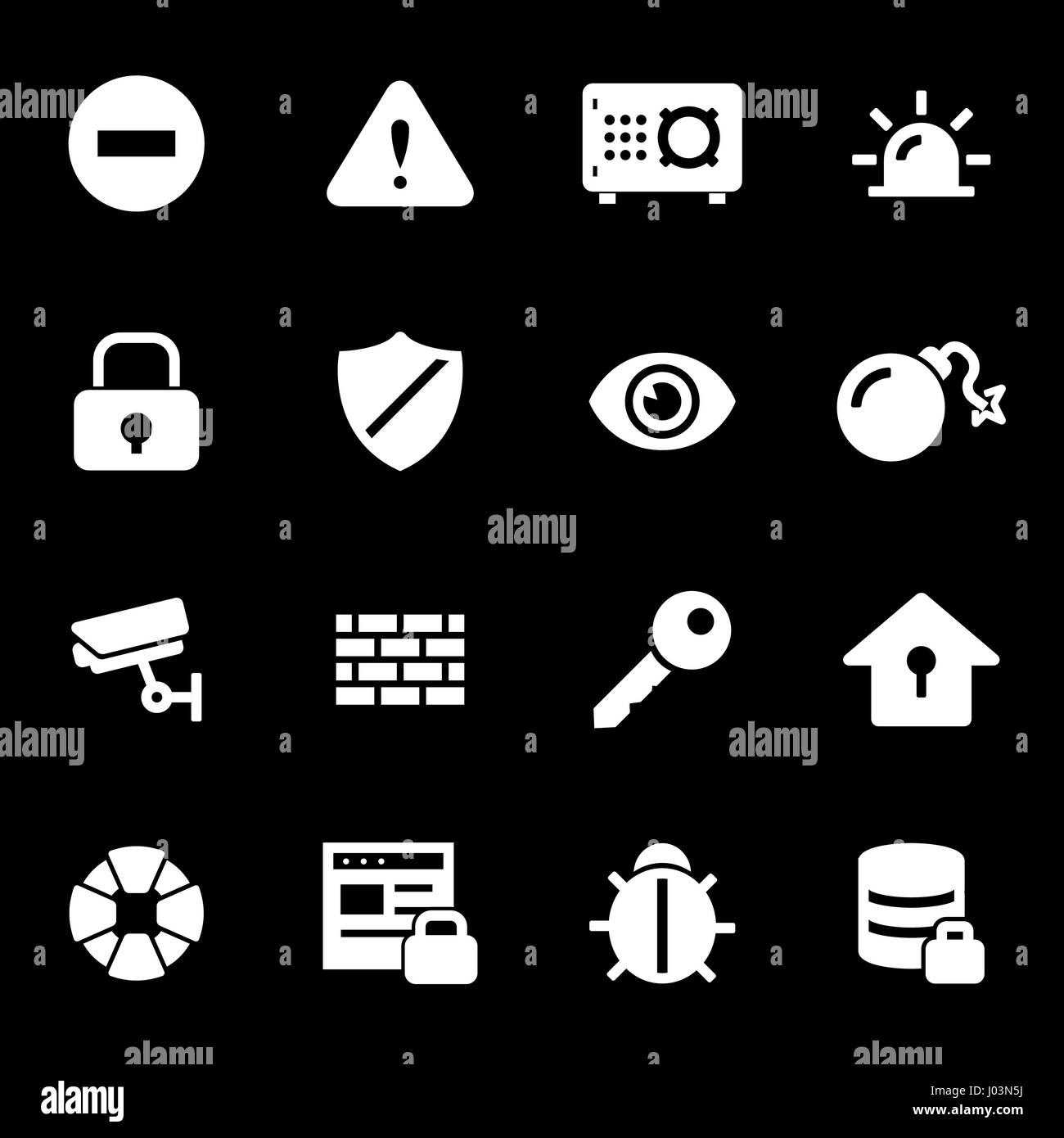 Vector white security icons set on black background Stock Vector Image ...