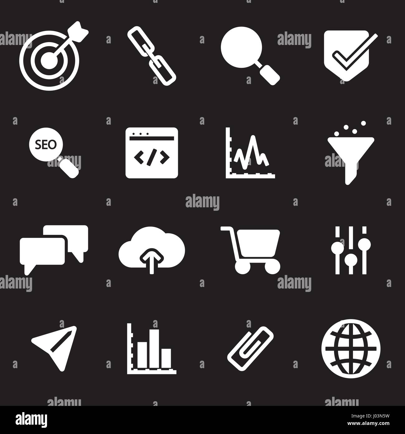 Vector white seo icons set on black background Stock Vector Image & Art ...