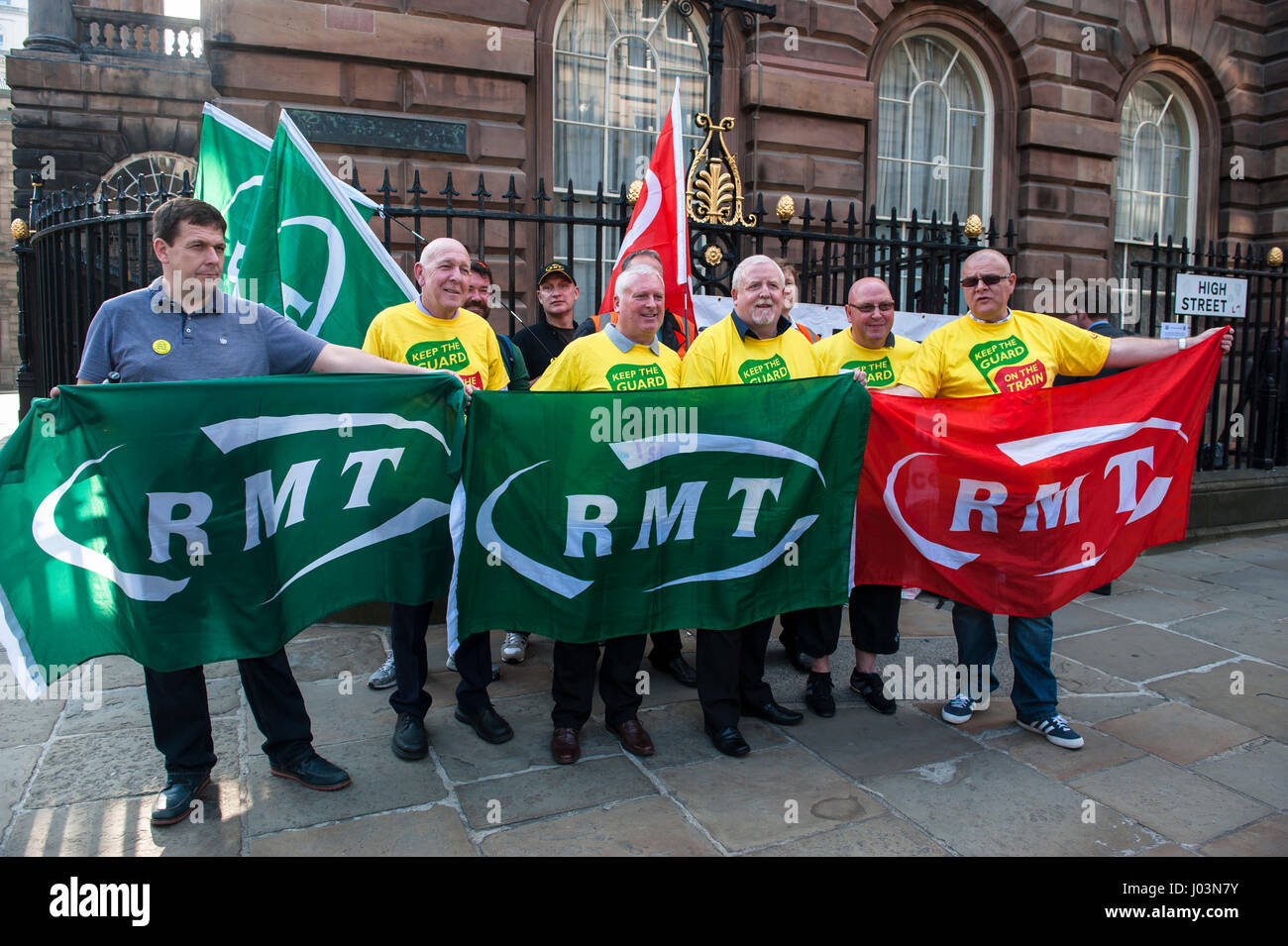Members of the RMT Union campaigning for support from Liverpool Council ...