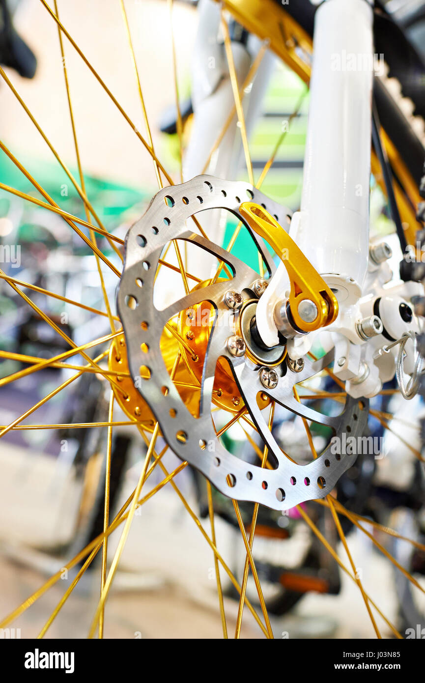 Disc brake on the front wheel of a modern sports bike Stock Photo - Alamy