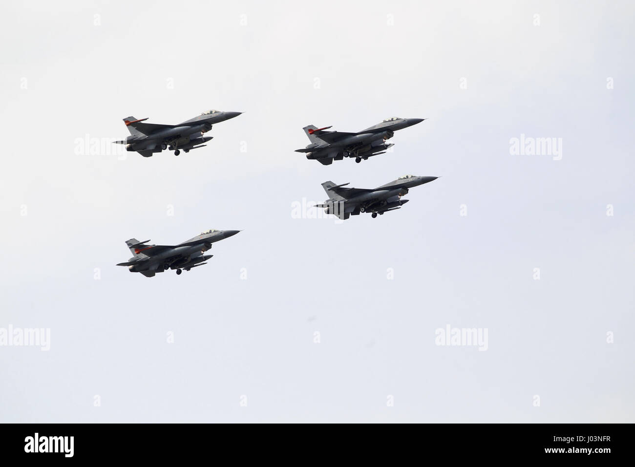 Four F-16 fighter jets of the Belgian Air Component in a flyover Stock ...